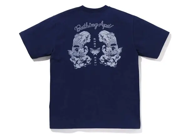 A BATHING APE Japanese Tattoo Logo Tee Shirt - Navy Blue