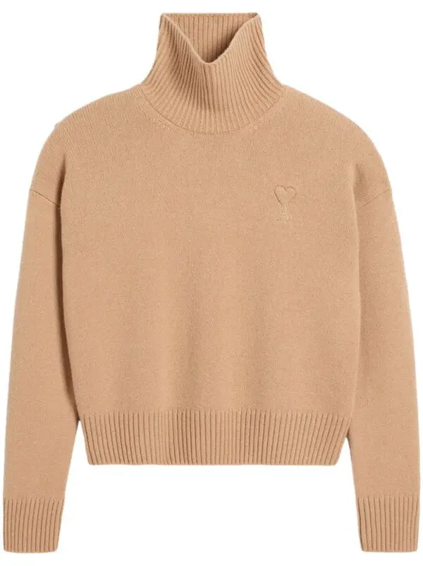 AMI Paris Embossed De Coeur Roll-neck Jumper