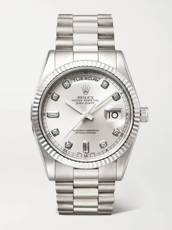 STEPHANIE WINDSOR Rolex Vintage 2002 Oyster Perpetual Day-date 36mm 18-karat White And Diamond Watch - Gold