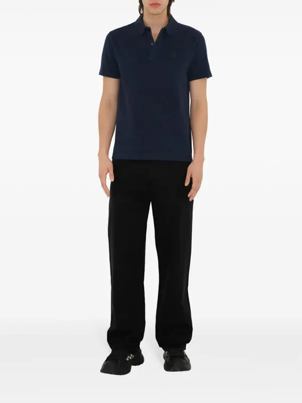 Burberry Edk-embroidered Cotton Polo Shirt - Blue
