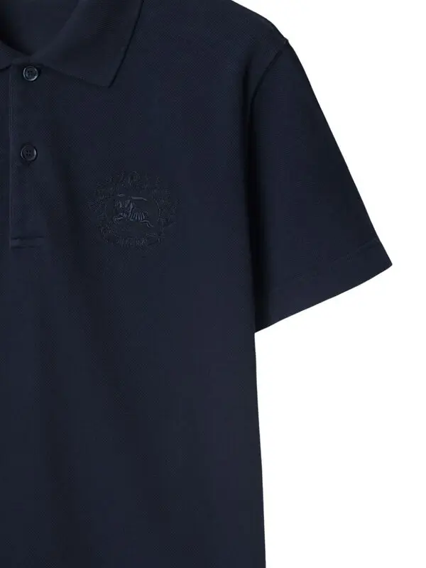Burberry Edk-embroidered Cotton Polo Shirt - Blue