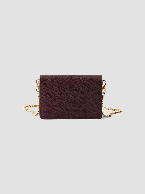 Prada Saffiano Leather Card Holder With Shoulder Strap - Dark Red