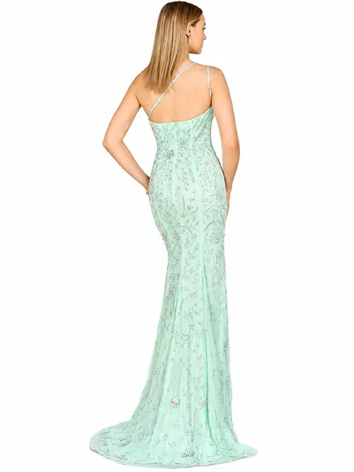 LARA NEW YORK One-shoulder Beaded Gown With Slit
