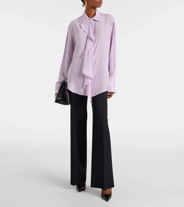Victoria Beckham Ruffled Silk Blouse - Purple