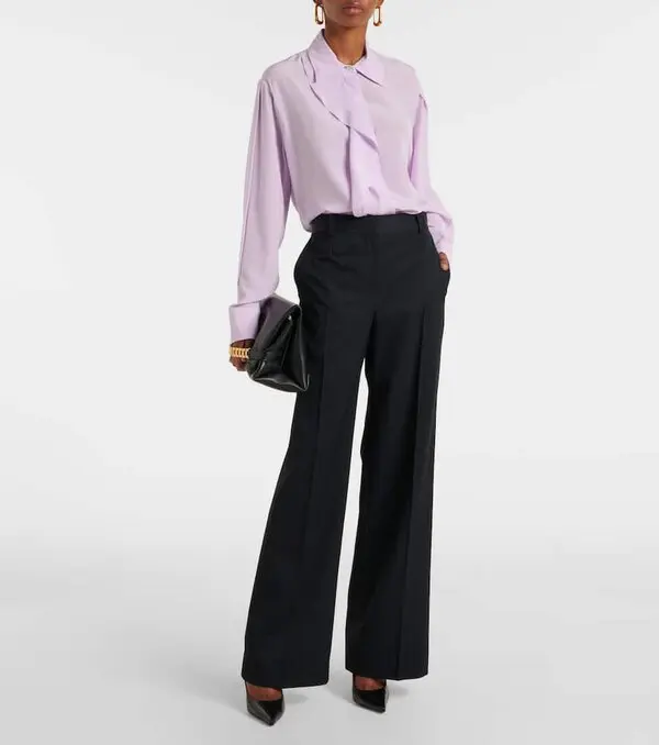 Victoria Beckham Ruffled Silk Blouse - Purple