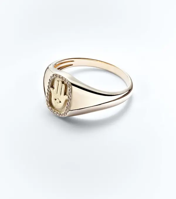 SYDNEY EVAN Hamsa Icon Ring With Diamonds - Gold