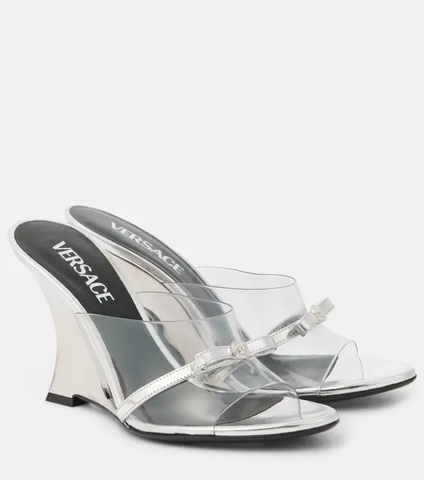 Versace Ribbon 95 Pvc Wedge Mules - Silver
