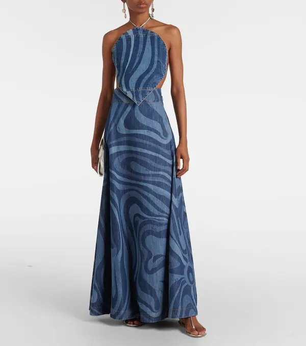 Emilio Pucci Marmo High-rise Denim Maxi Skirt
