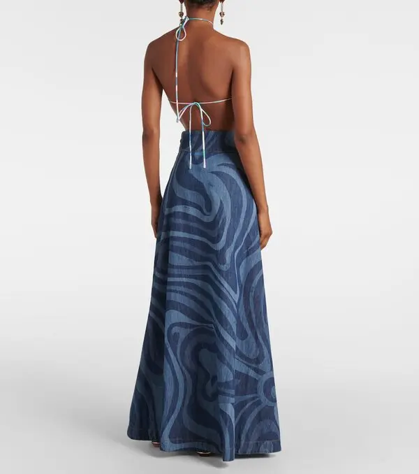 Emilio Pucci Marmo High-rise Denim Maxi Skirt