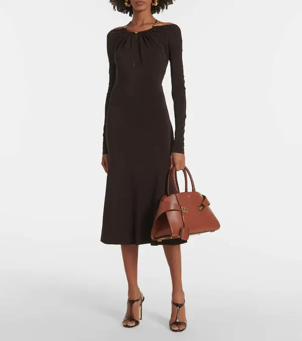FERRAGAMO Off-shoulder Midi Dress - Brown