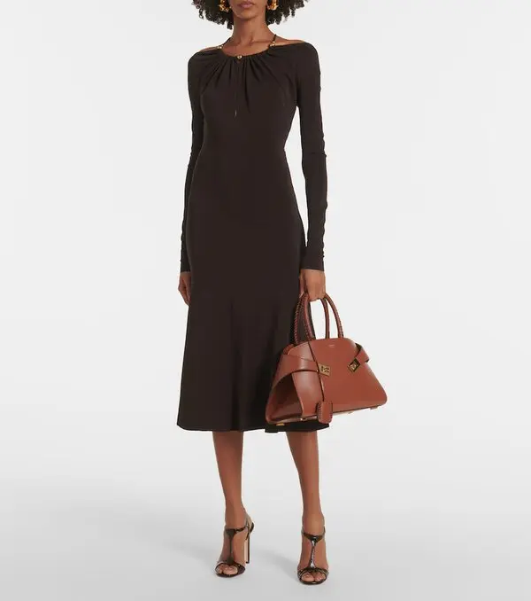 FERRAGAMO Off-shoulder Midi Dress - Brown