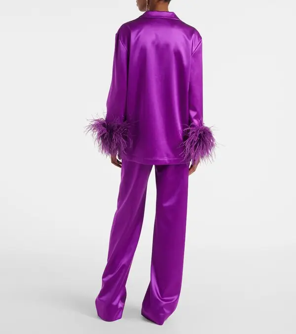 Valentino Garavani Feather-trimmed Silk Satin Shirt