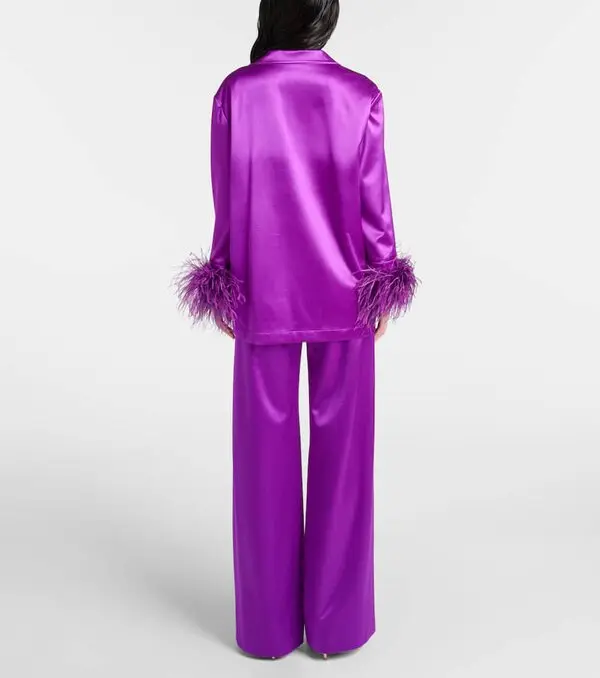 Valentino Garavani Feather-trimmed Silk Satin Shirt