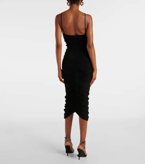 Magda Butrym Ruffled Ruched Jersey Midi Dress - Black