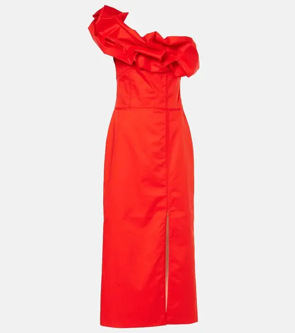 Johanna Ortiz Ruffled One-shoulder Gown - Red