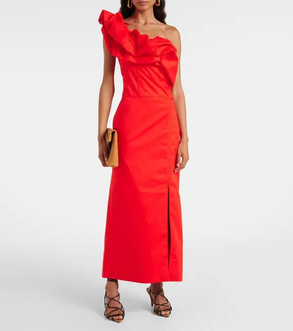 Johanna Ortiz Ruffled One-shoulder Gown