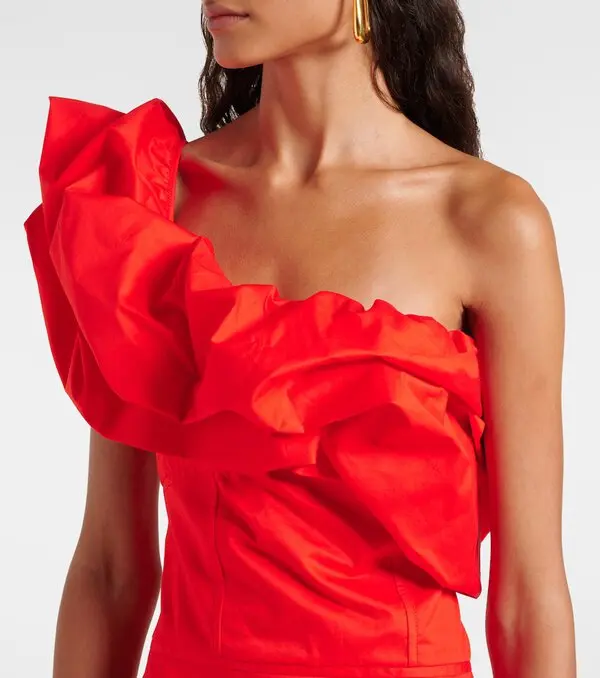 Johanna Ortiz Ruffled One-shoulder Gown
