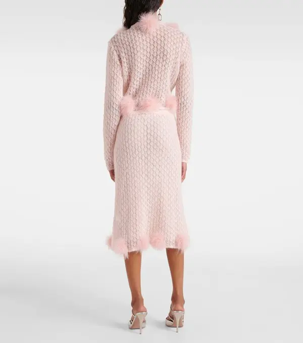Blumarine Feather-trimmed Mohair-blend Midi Skirt