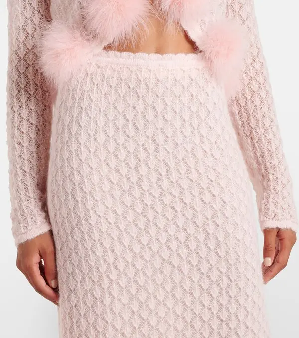 Blumarine Feather-trimmed Mohair-blend Midi Skirt