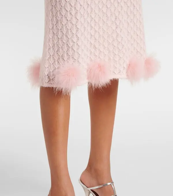 Blumarine Feather-trimmed Mohair-blend Midi Skirt