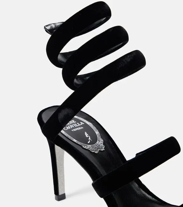 Rene Caovilla Cleo 80 Velvet Sandals - Black