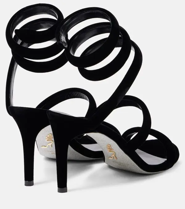 Rene Caovilla Cleo 80 Velvet Sandals - Black