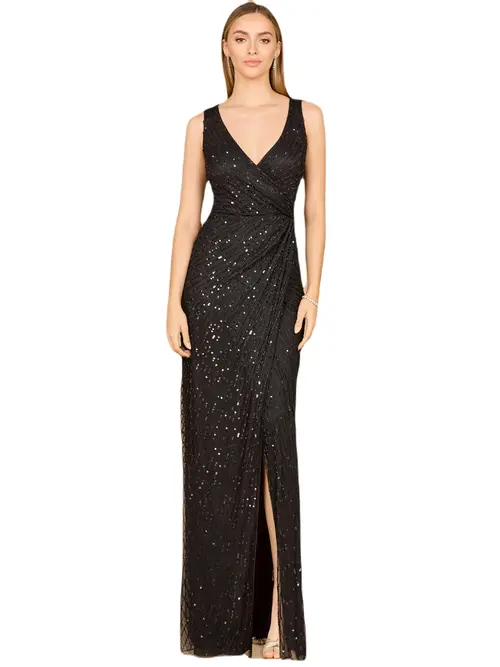 LARA NEW YORK Beaded Gown With Slit - Black