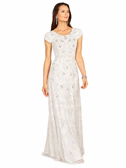 LARA NEW YORK Cap Sleeve Beaded Gown - Ivory
