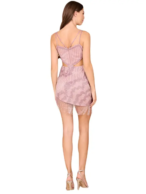 LARA NEW YORK Asymmetrical Fringe Cocktail Dress