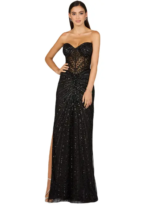 LARA NEW YORK Embellished Strapless Gown With Slit - Black