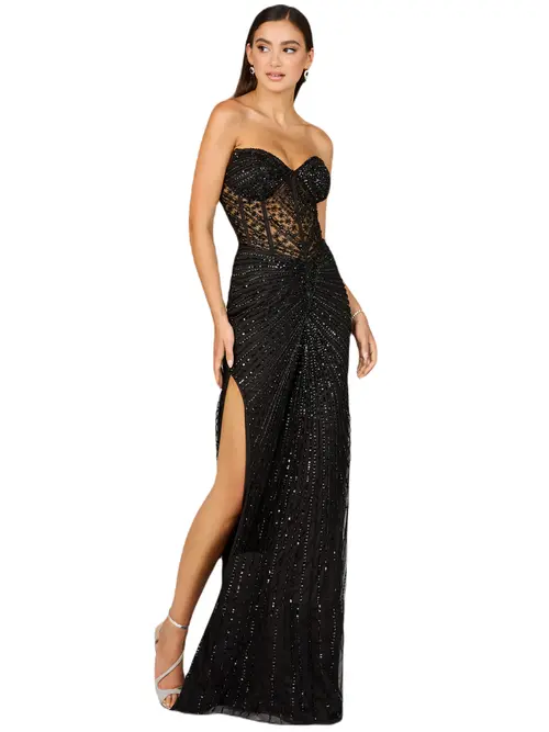LARA NEW YORK Embellished Strapless Gown With Slit - Black
