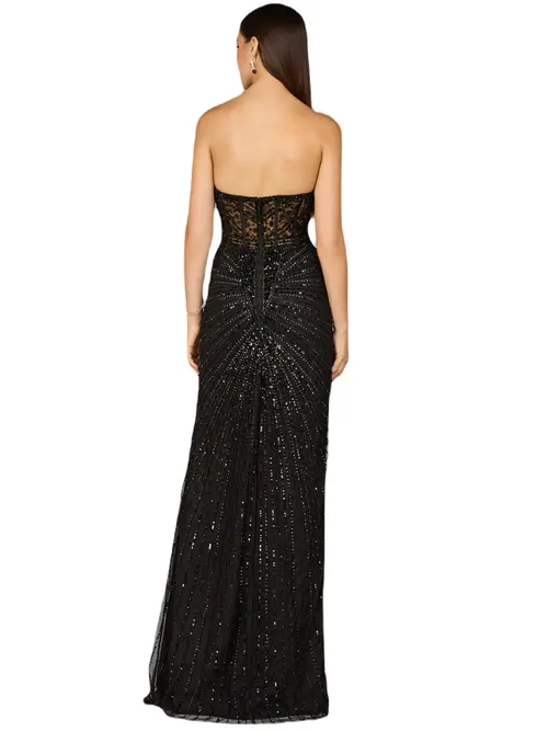 LARA NEW YORK Embellished Strapless Gown With Slit - Black