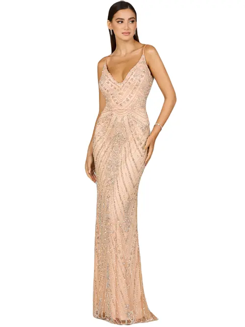 LARA NEW YORK Beaded Spaghetti Strap Gown - Blush