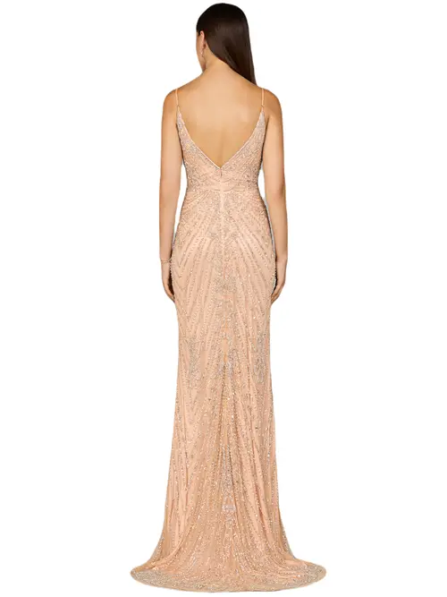 LARA NEW YORK Beaded Spaghetti Strap Gown - Blush