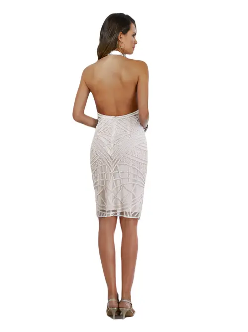 LARA NEW YORK Erin Geometric Beaded Mini Dress