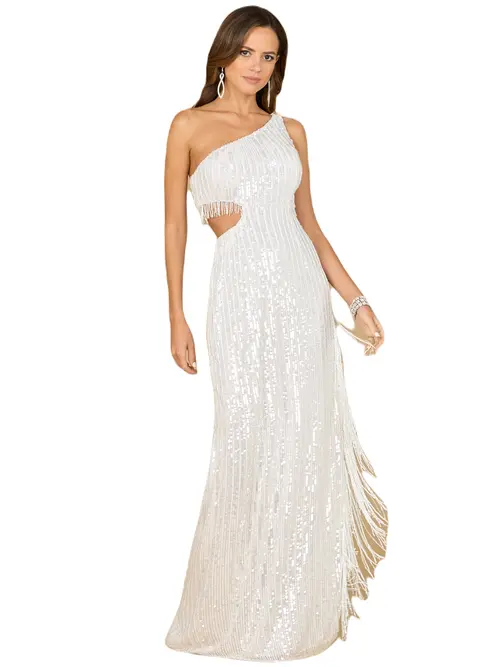 LARA NEW YORK V-neck Beaded Gown - Ivory