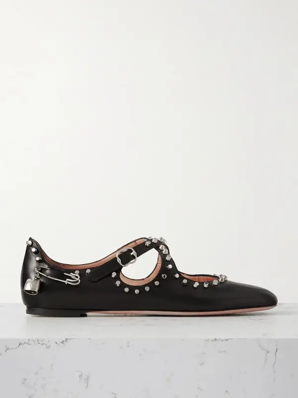 Bally Embellished Leather Ballet Flats - Black