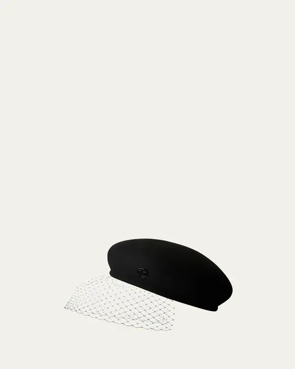 MAISON MICHEL Bonnie Veil Felt Beret - Black