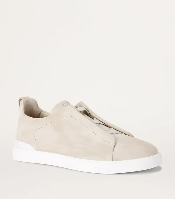 Zegna Leather Triple Stitch Sneakers - Ivory