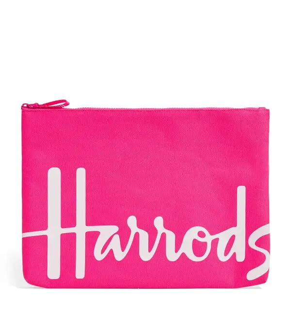 Harrods Large Cotton Logo Pouch - Pink