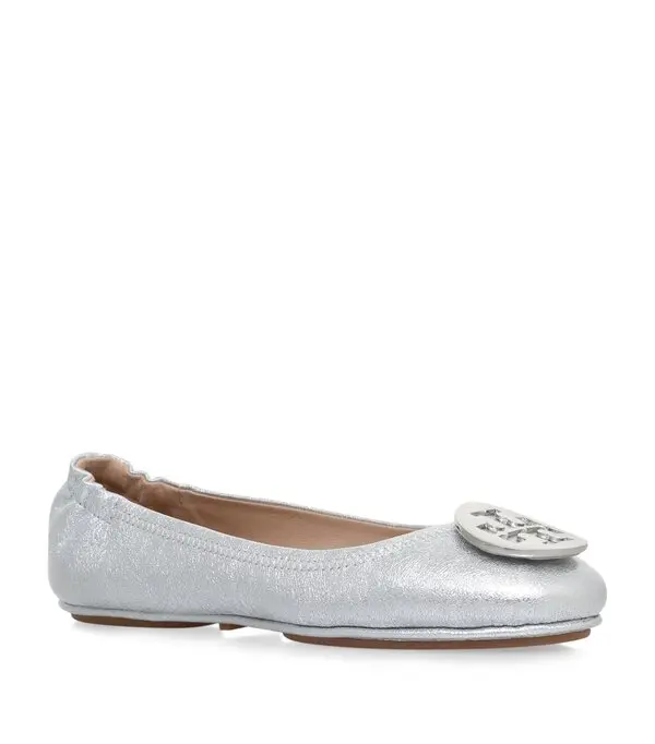 Tory Burch Metallic Leather Minnie Travel Ballet Flats