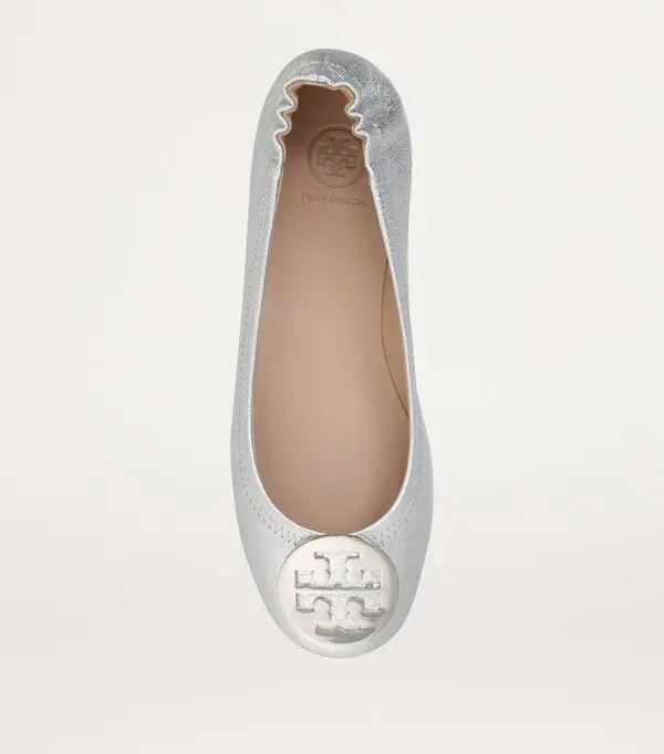 Tory Burch Metallic Leather Minnie Travel Ballet Flats