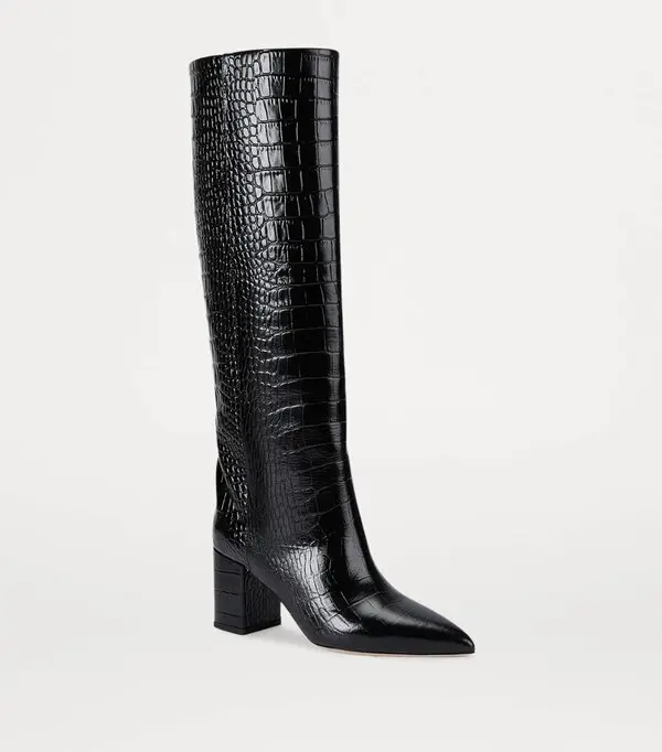 Paris Texas Croc-embossed Leather Knee-high Boots With Block Heel