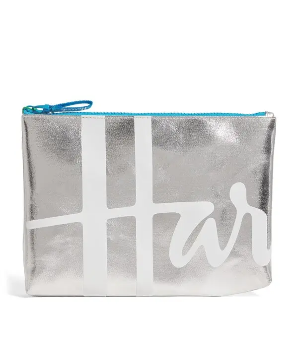 Harrods Medium Metallic Logo Pouch - Silver