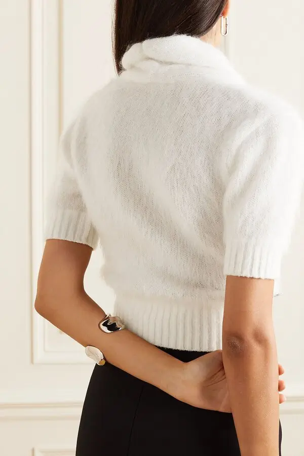 Balmain Draped Crystal-embellished Mohair-blend Cropped Sweater