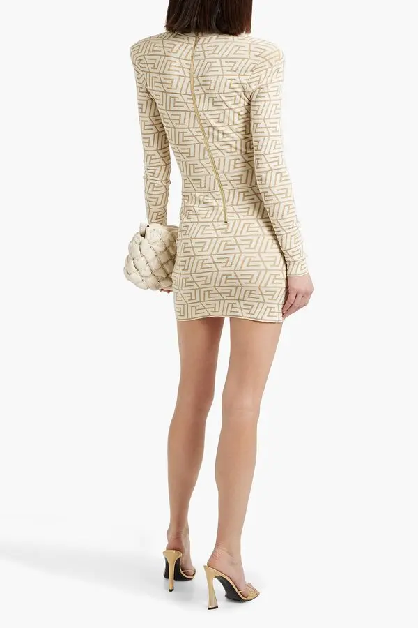 Balmain Metallic Jacquard-knit Mini Dress - Ecru