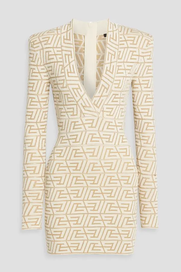 Balmain Metallic Jacquard-knit Mini Dress