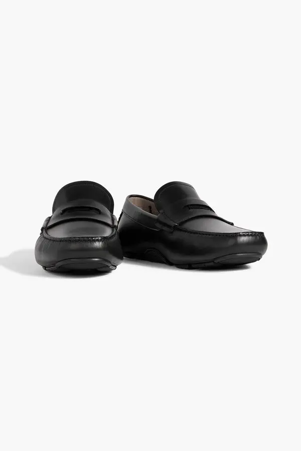 FERRAGAMO Newton Leather Driving Shoes - Black