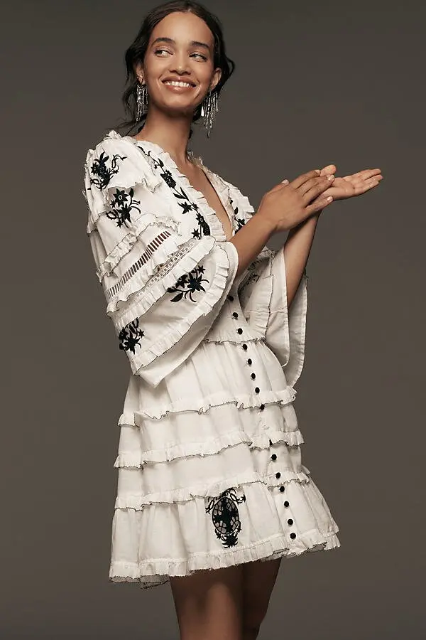 anthropologie white embroidered dress By Anthropologie Embroidered Mini Bubble Dress