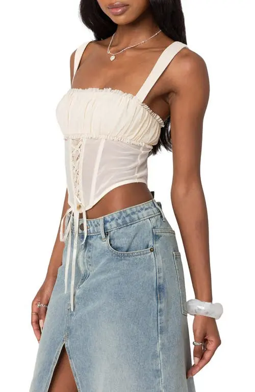 EDIKTED Dafne Shirred Mesh Corset Top